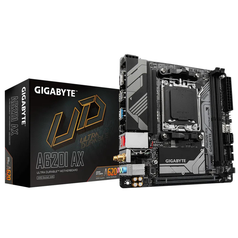 144,90 € | Gigabyte A620I AX 1.0 emolevy AMD A620 Pistoke AM5 Mini ITX